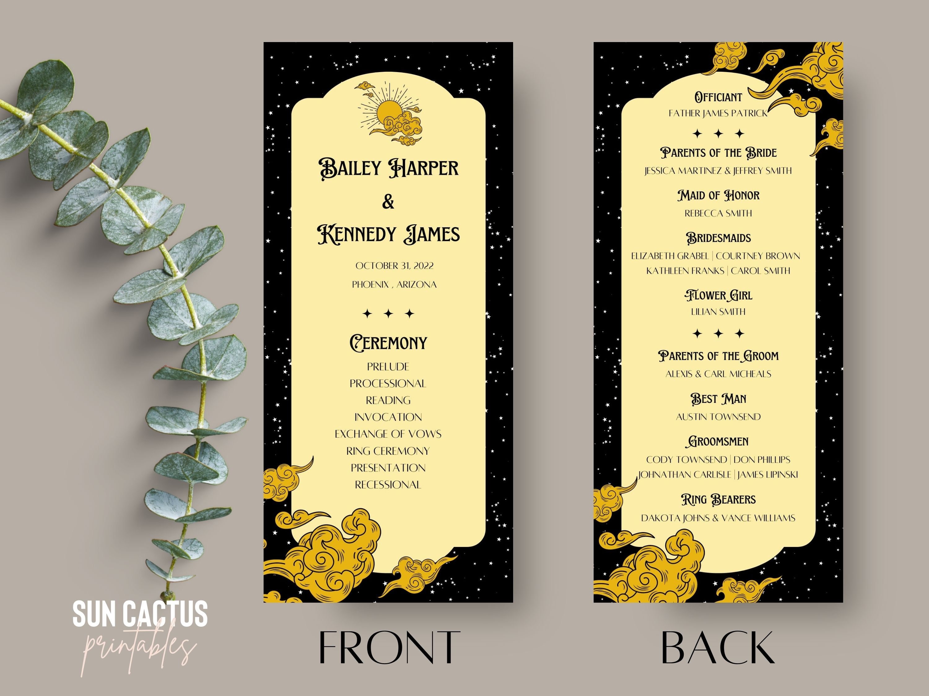 Celestial Program Template Wedding Program Sun Moon - Etsy