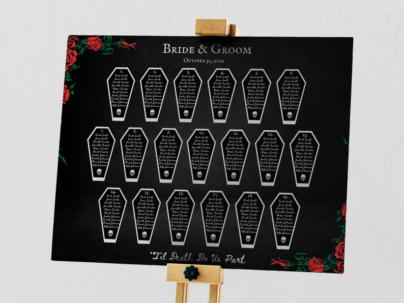 Coffin Seating Chart Template | Halloween Wedding Seating Chart With ...