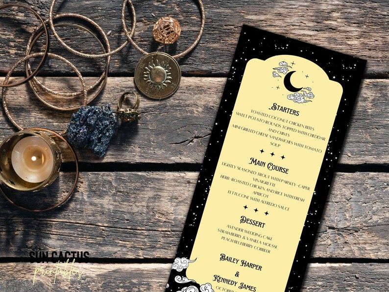 Celestial Menu Template | Printable Wedding Menu, Editable on Your ...