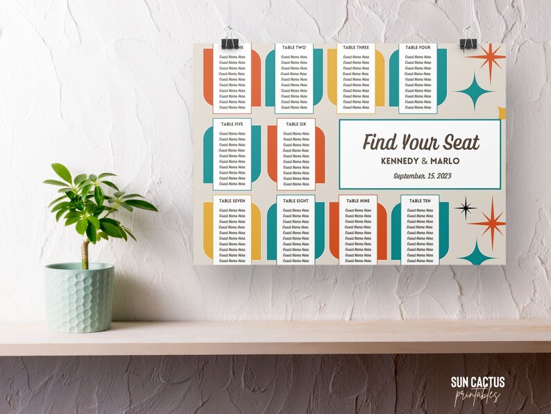 Retro Seating Chart Template | up to 10 Tables, Vintage Style ...