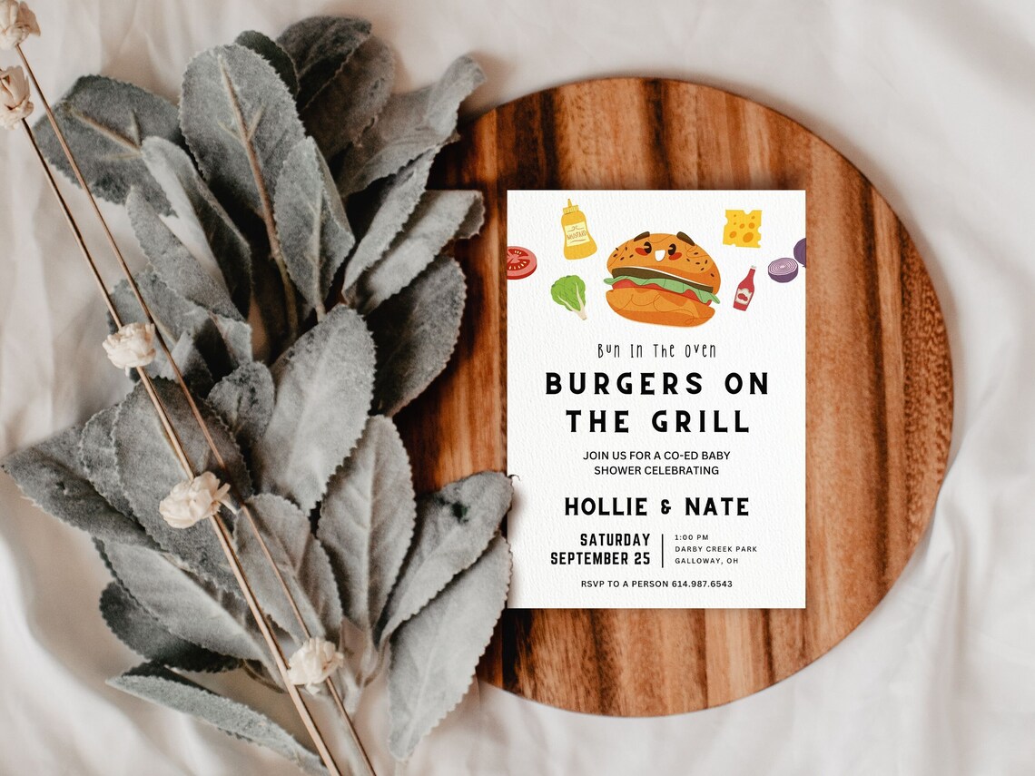Bun in the Oven Burgers on the Grill Baby Shower Invite Template | Baby ...