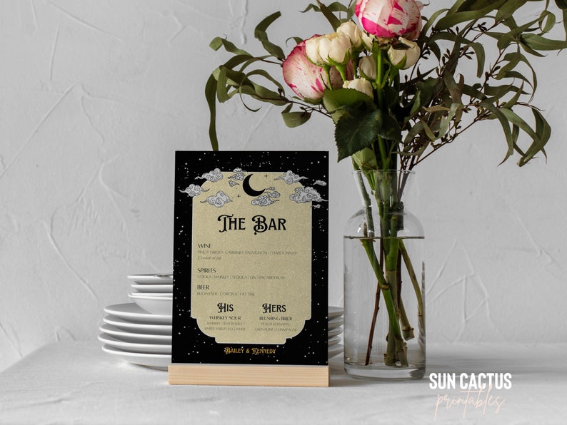 Bar Menu Celestial Wedding Bar Menu Sign Template, Sun, Moon, Stars ...