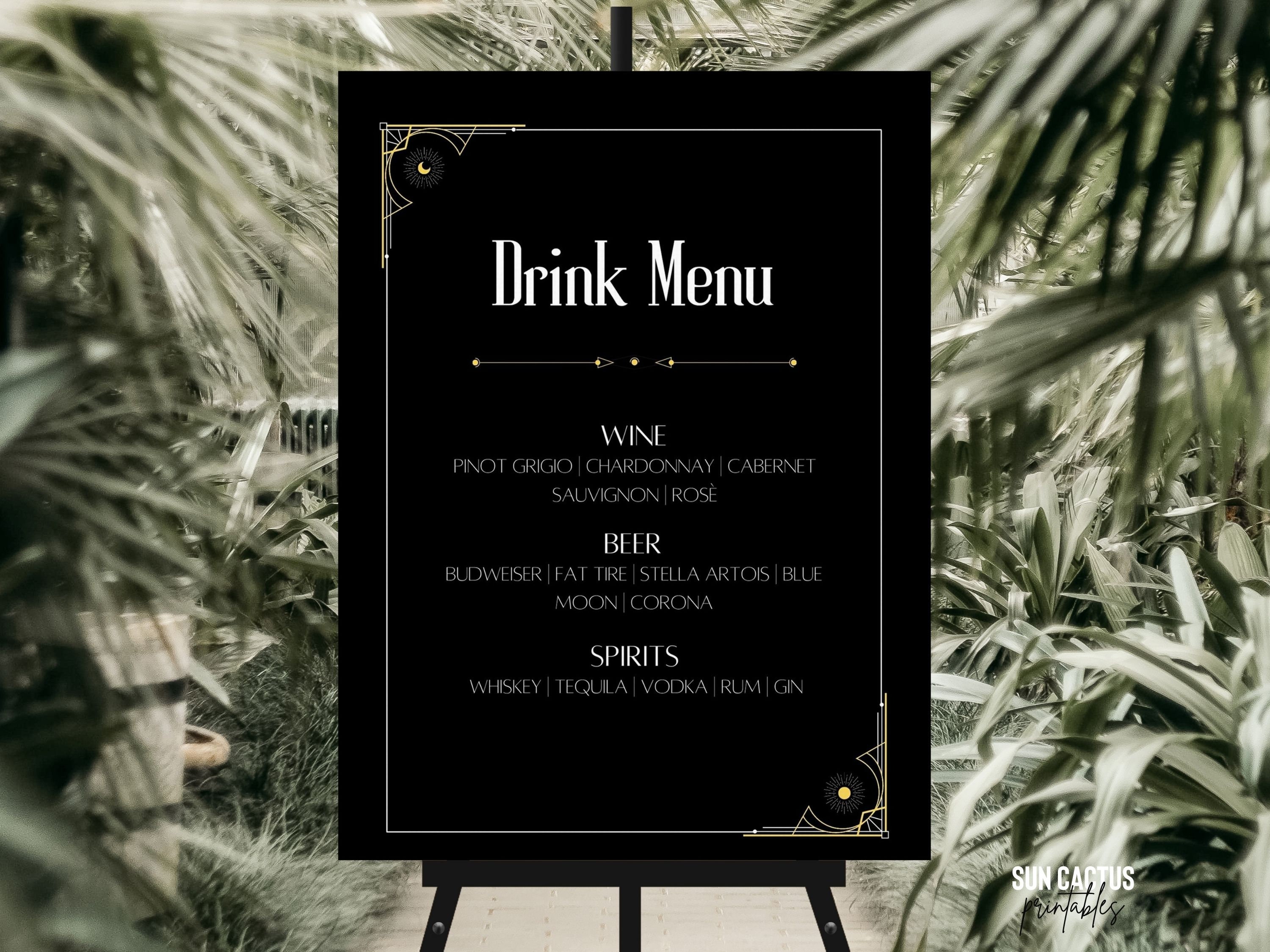 Bar Menu | Art Deco Wedding Bar Menu Sign Template, Sun, Moon, Drink ...