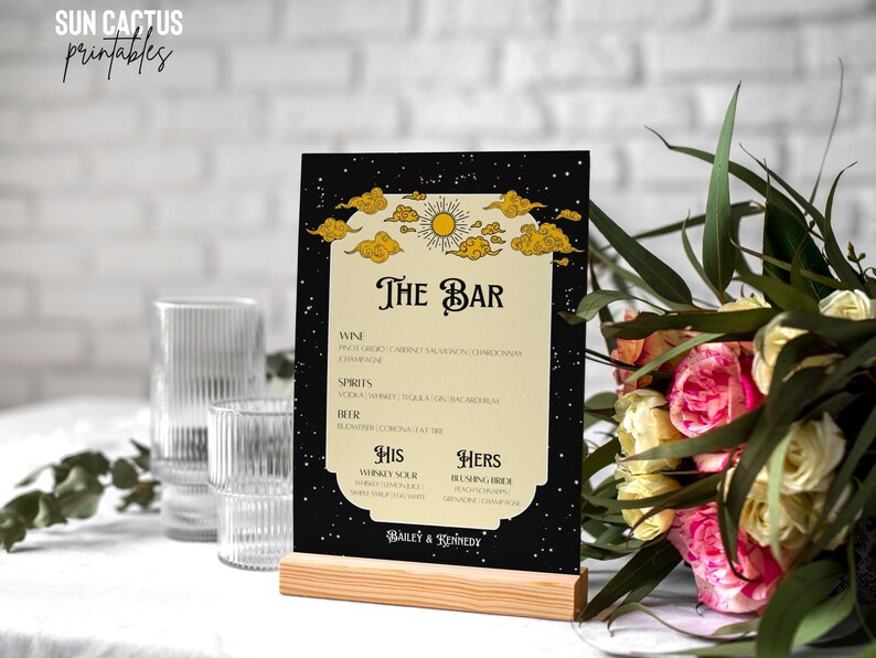 Bar Menu Celestial Wedding Bar Menu Sign Template, Sun, Moon, Stars ...
