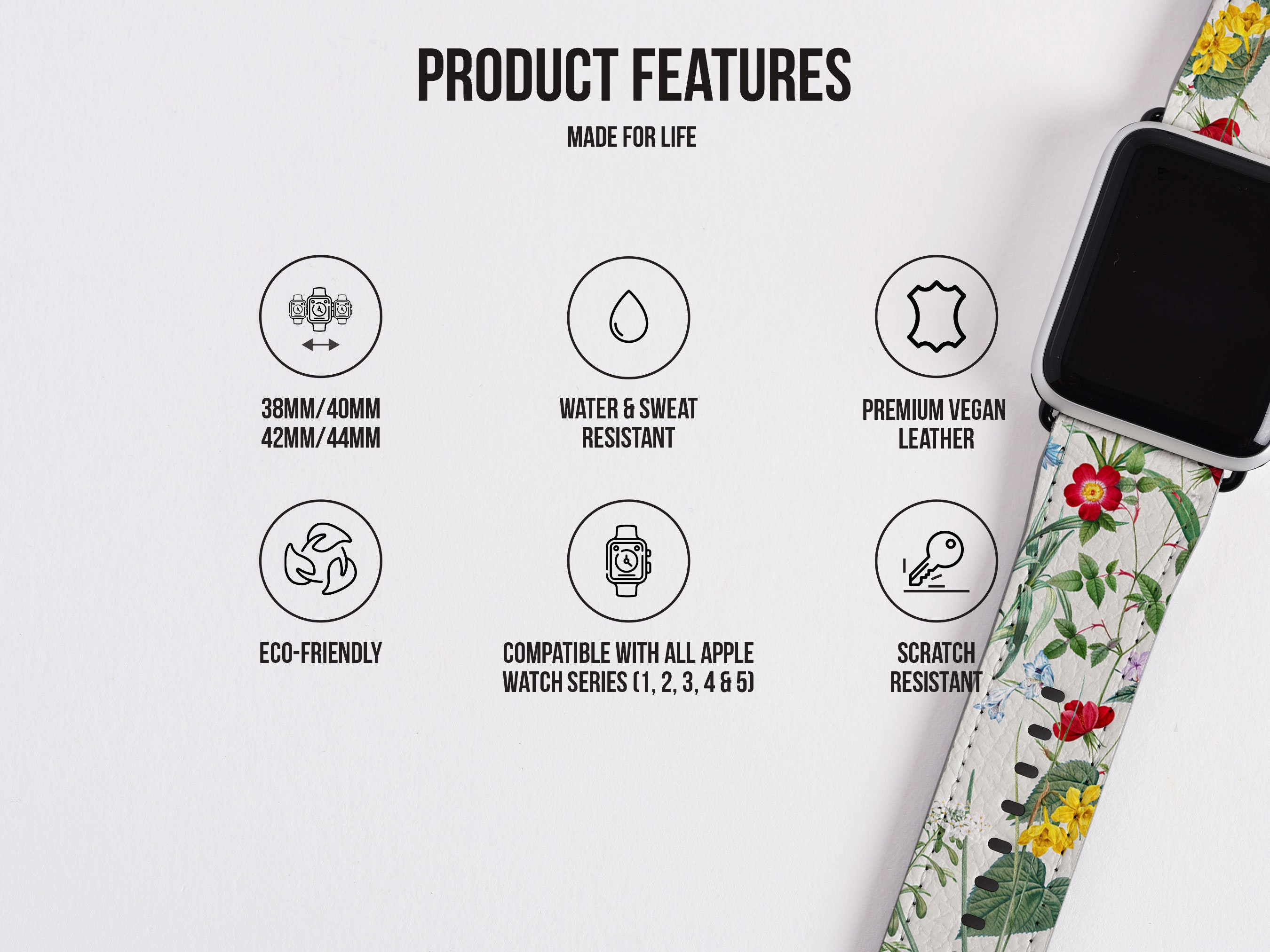 SUMMER BOUQUET Apple Watch Band | Floral Vegan Leather Watch Strap 38mm ...