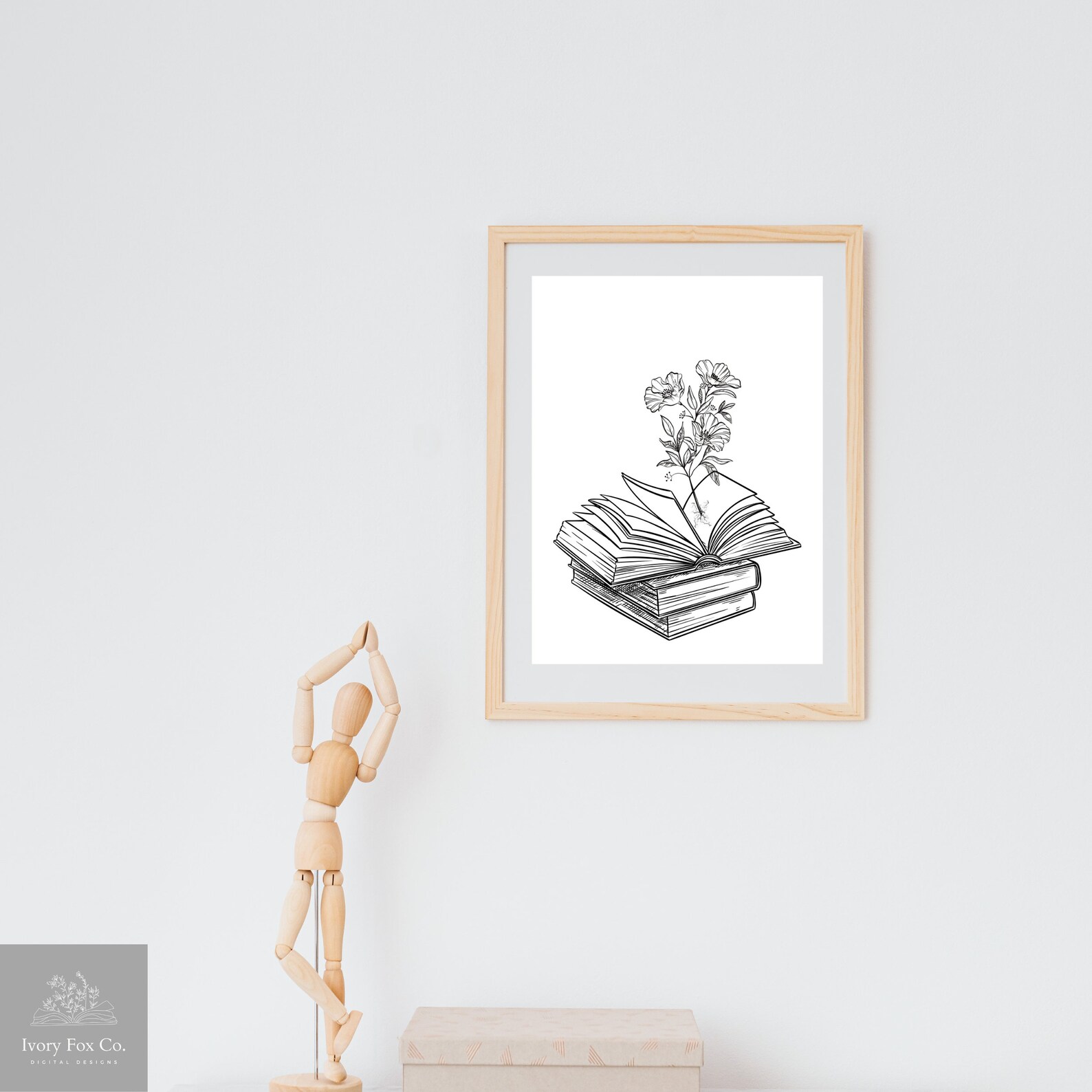 Book and Flower Line Art Print: Botanical Reading Decor (digital ...