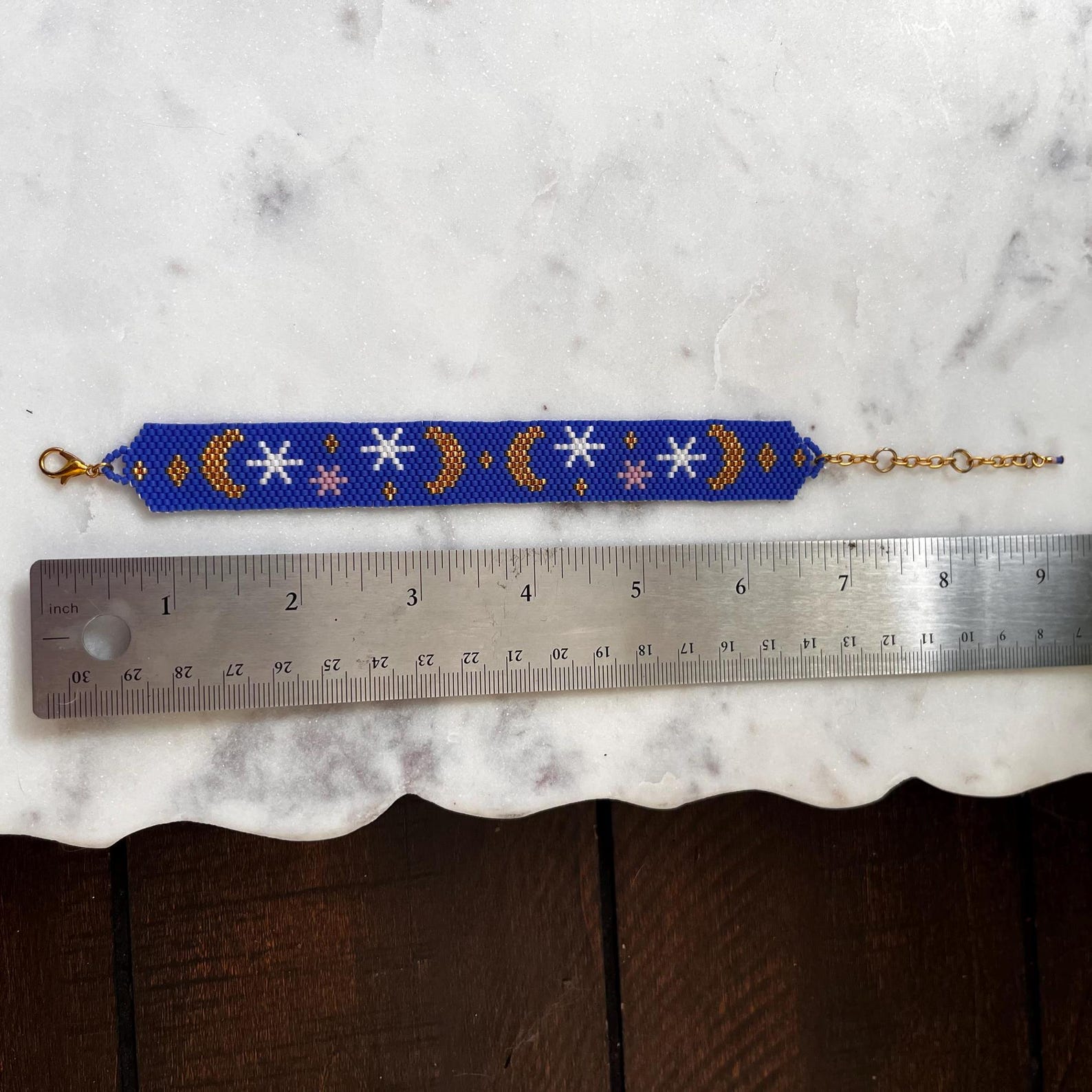 Crescent Moon and Star Beaded Bracelet, Handwoven Celestial Bracelet - Etsy