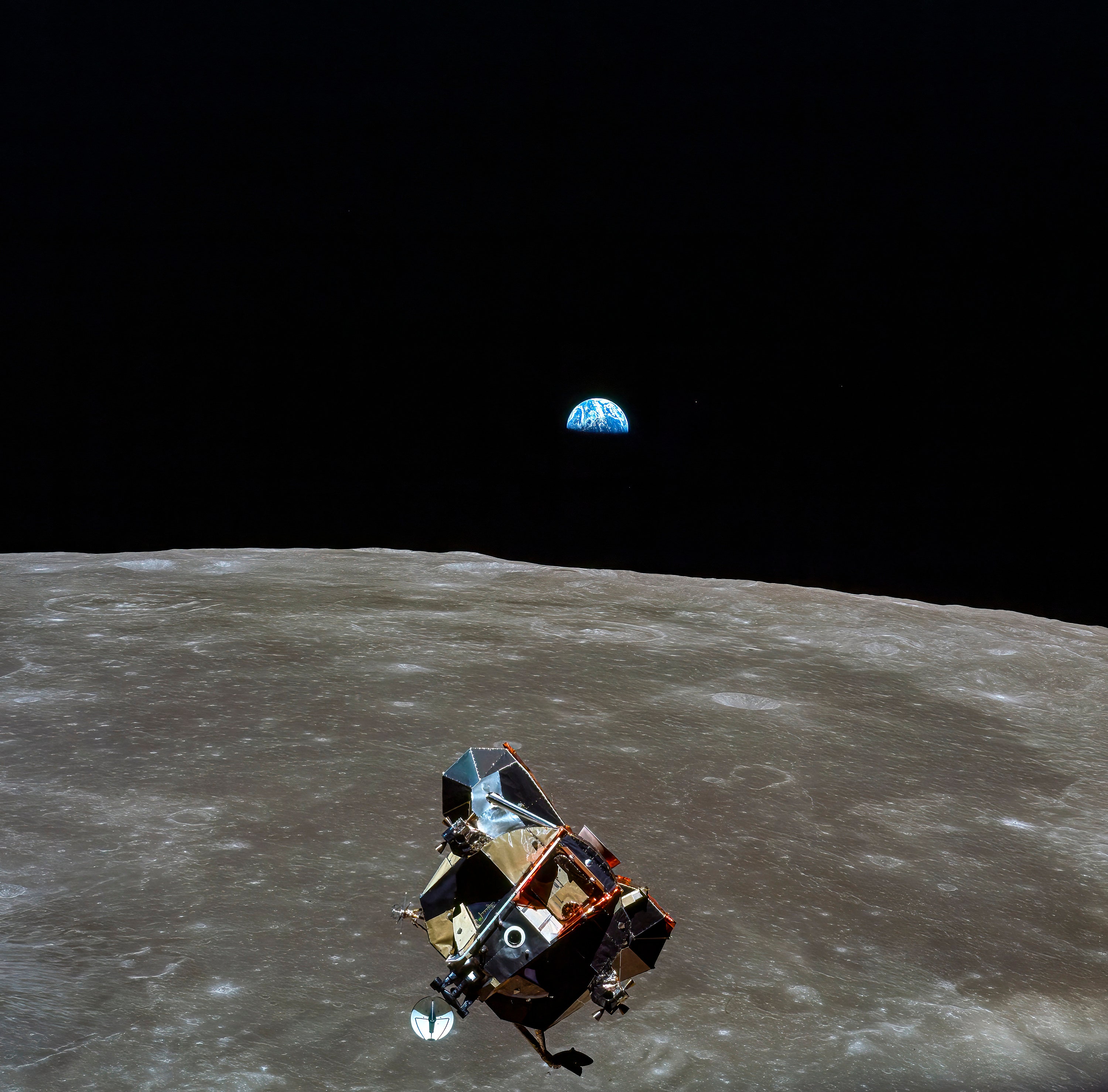 Earth, Moon and Lunar Module, Remastered NASA Art Print, Premium ...