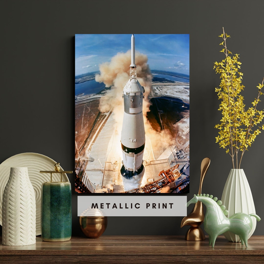 Apollo 11 Liftoff, Metallic Art Print, NASA Remastered Scifi Wall Decor ...
