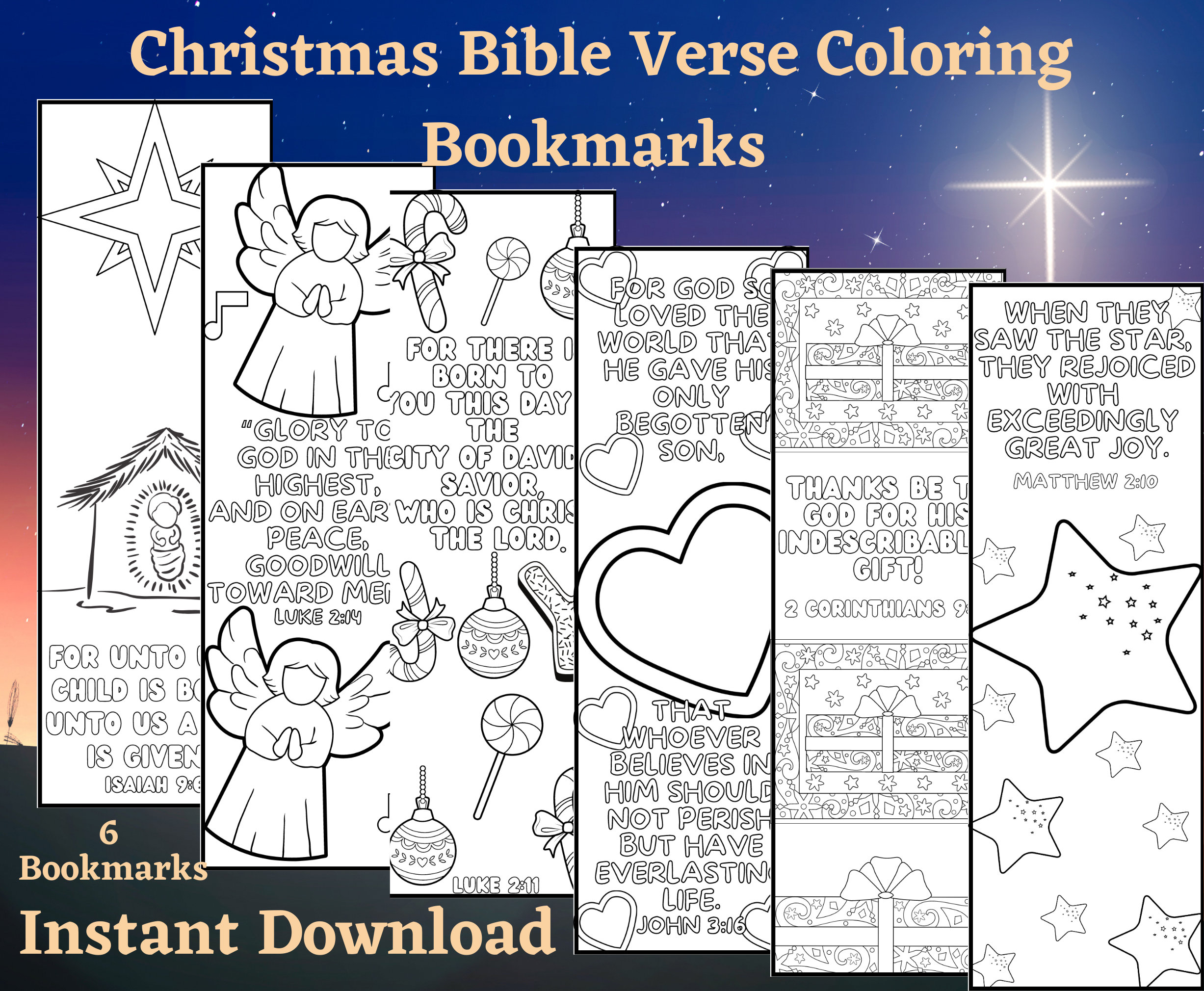 Christmas Bible Verse Bookmarks, Nativity Scene Bookmarks, Sunday ...