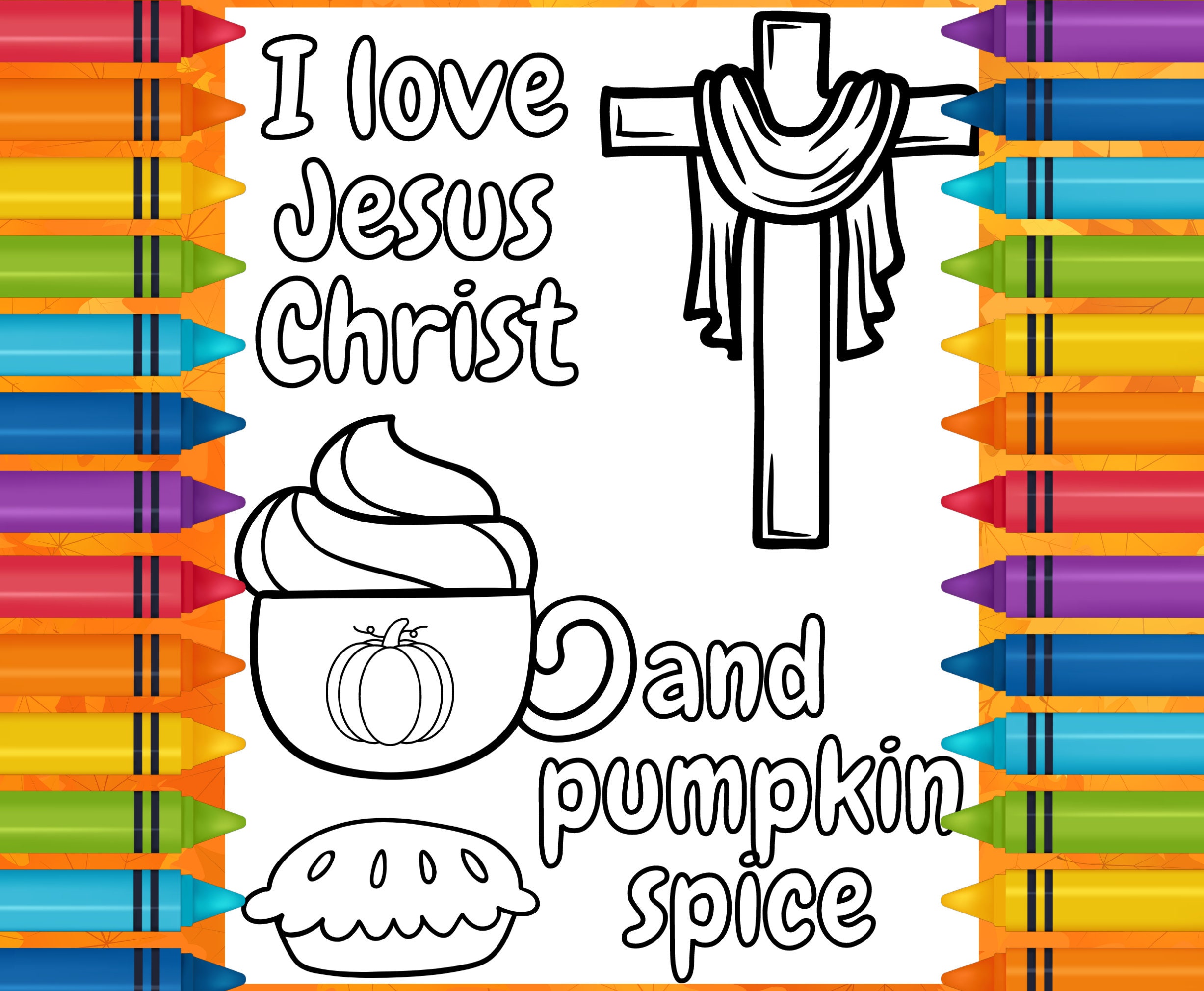 I Love Jesus Christ and Pumpkin Spice Coloring Page Pumpkin - Etsy