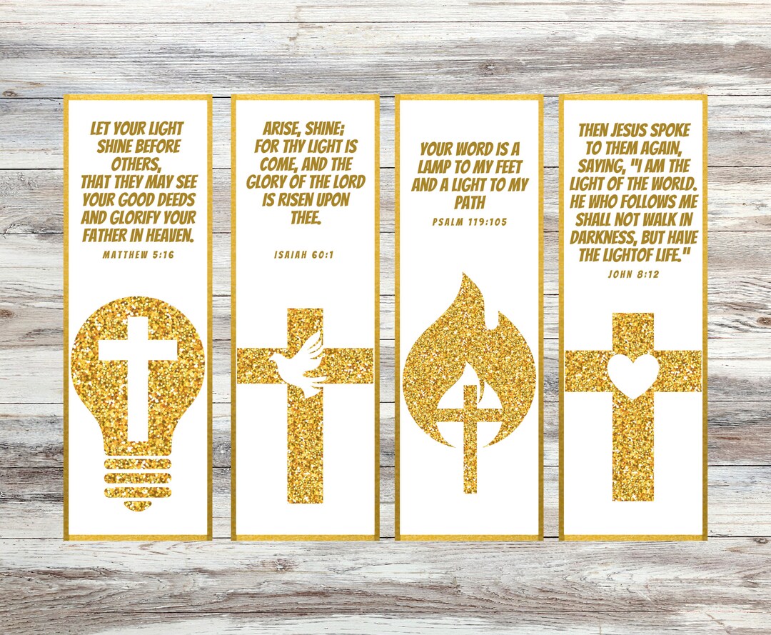 Set of 4 Bible Verse Bookmark Printables, Scripture Bookmarks, Light ...