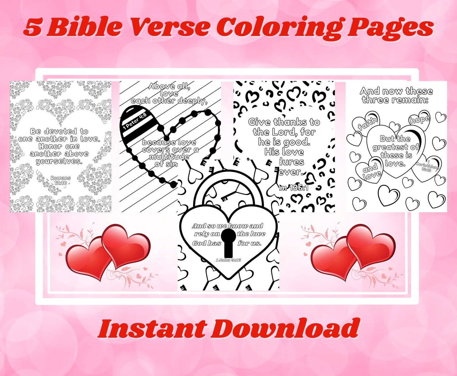 Love Bible Verse Coloring Pages Christian Coloring Pages - Etsy