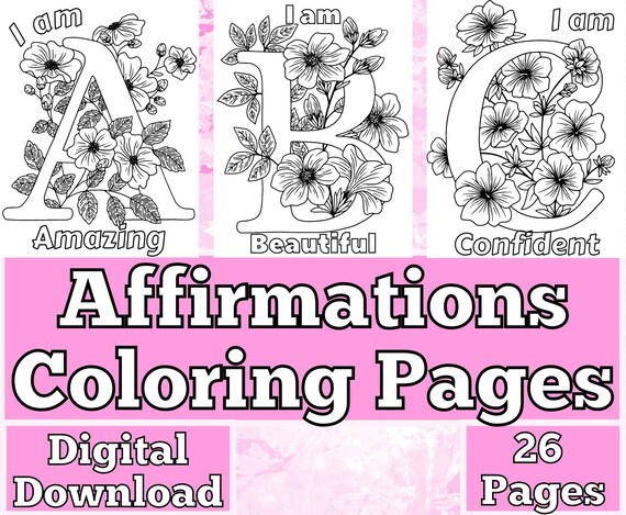 ABC Affirmation Coloring Pages Printable Adult Coloring - Etsy