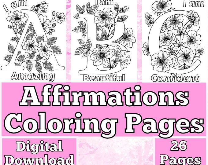 ABC Affirmation Coloring Pages Printable Adult Coloring - Etsy