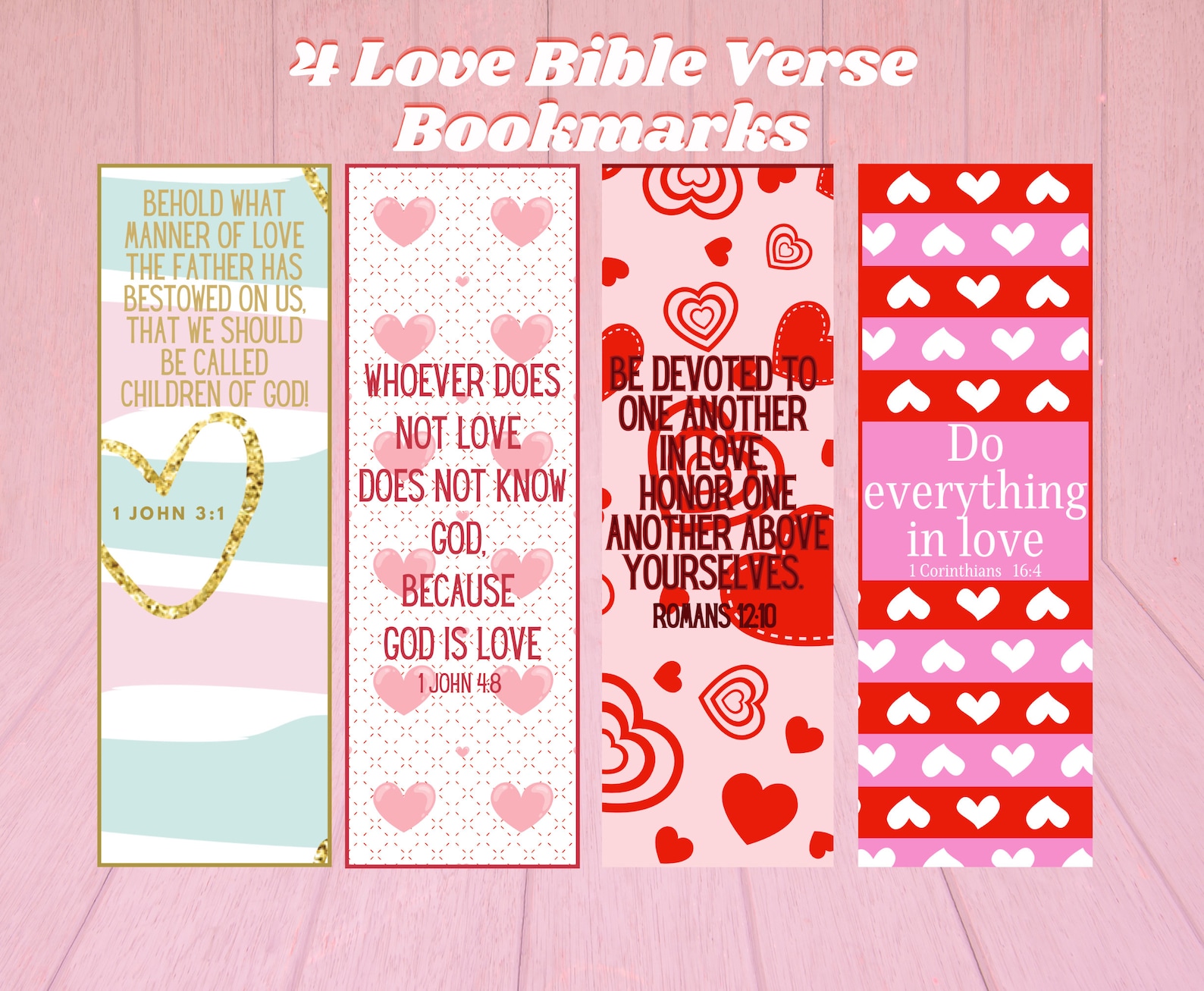 Set of 4 Love Bible Verse Bookmarks, Love Bookmarks, Valentine ...