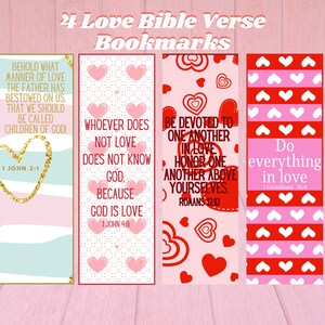 Set of 4 Love Bible Verse Bookmarks, Love Bookmarks, Valentine ...