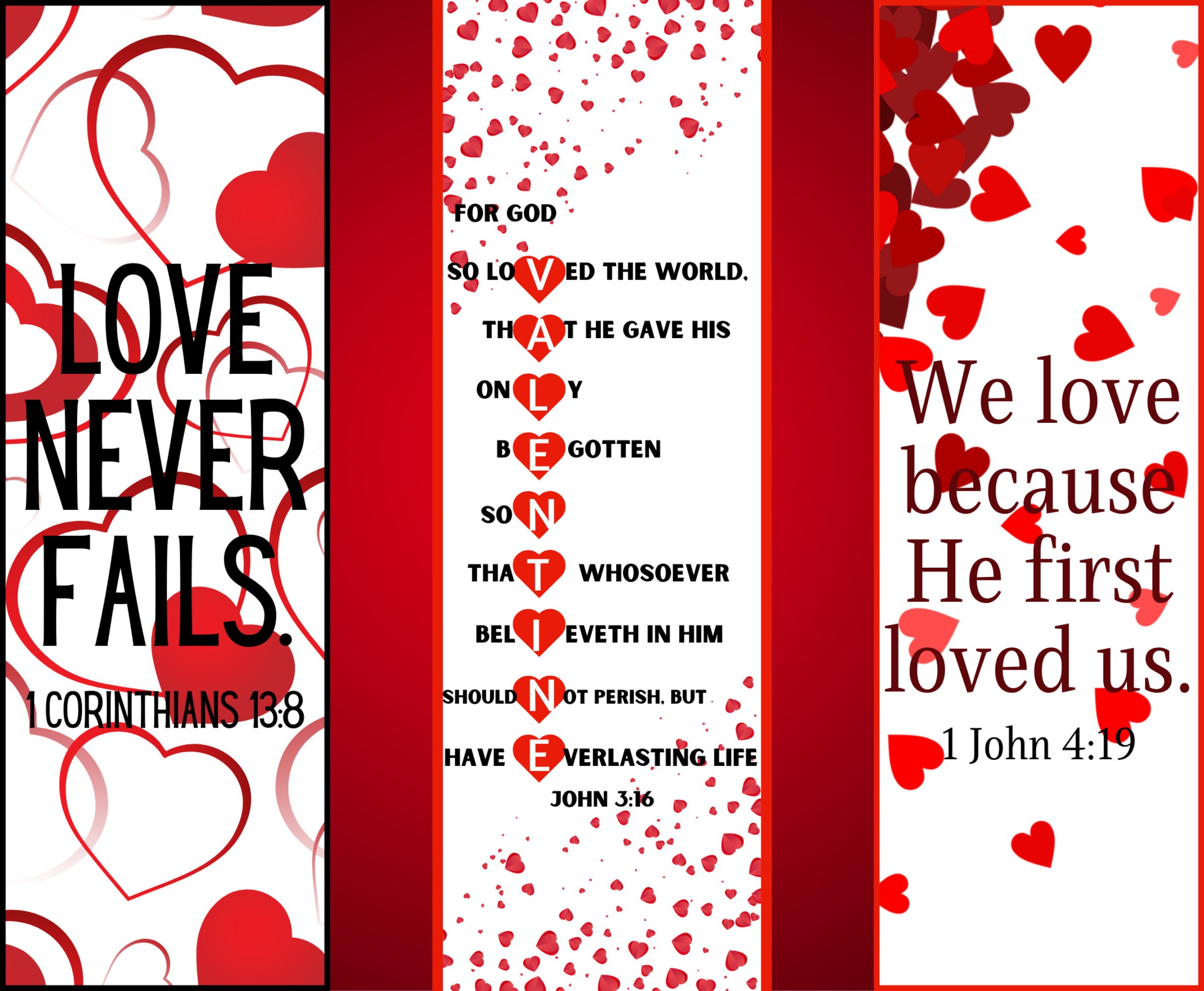 Love Bible Verse Digital Download Bookmarks Valentine - Etsy