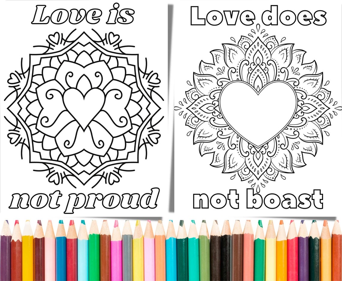 Love Bible Verses Printable Coloring Pages, 1 Corinthians 13:4-7 Heart ...