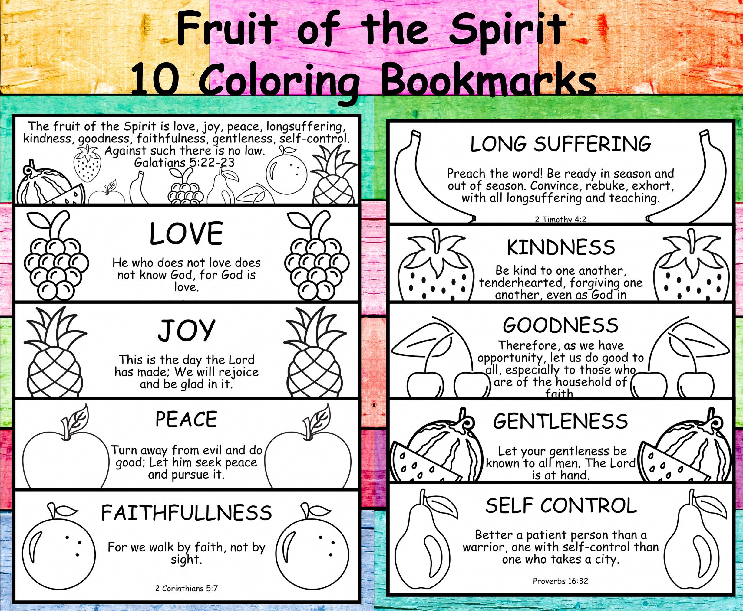 10 Fruit of the Spirit Coloring Bookmarks, Galatians 22 23, Bookmark ...