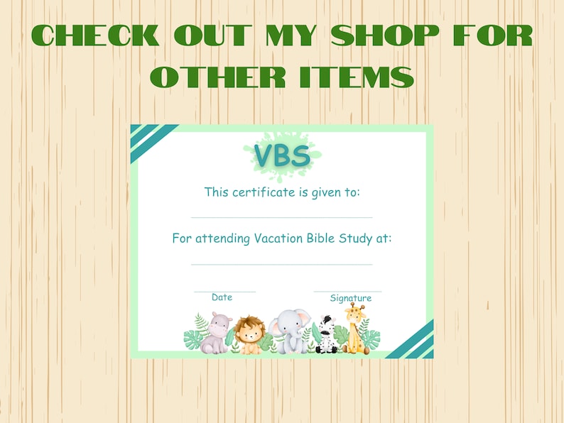Jungle VBS Certificate, VBS Certificate of Completion, Animal VBS ...