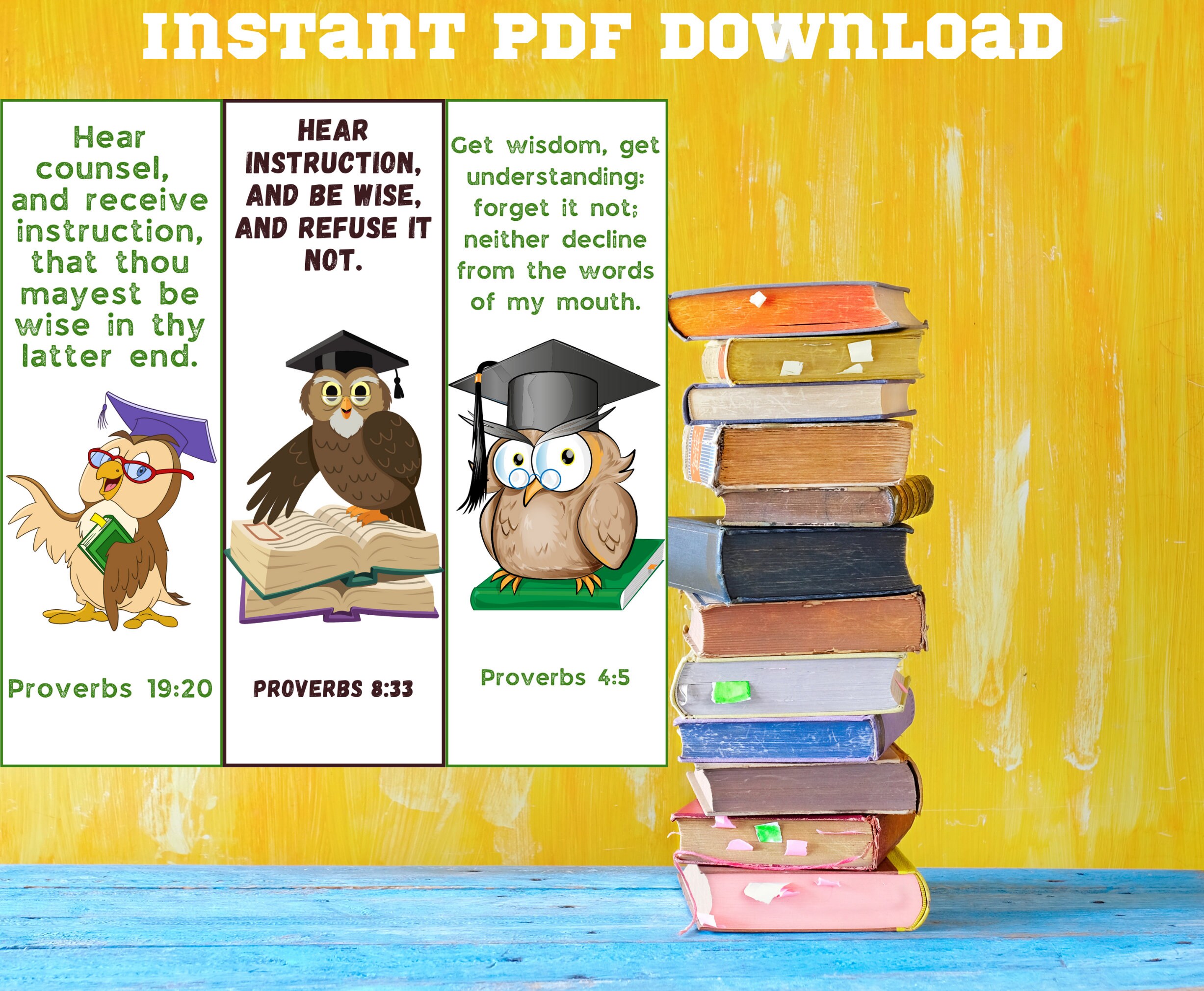 Wise Owl Bookmarks, Scripture Cards, Christian Bookmark Printable, Printable Bookmark, Proverbs ...