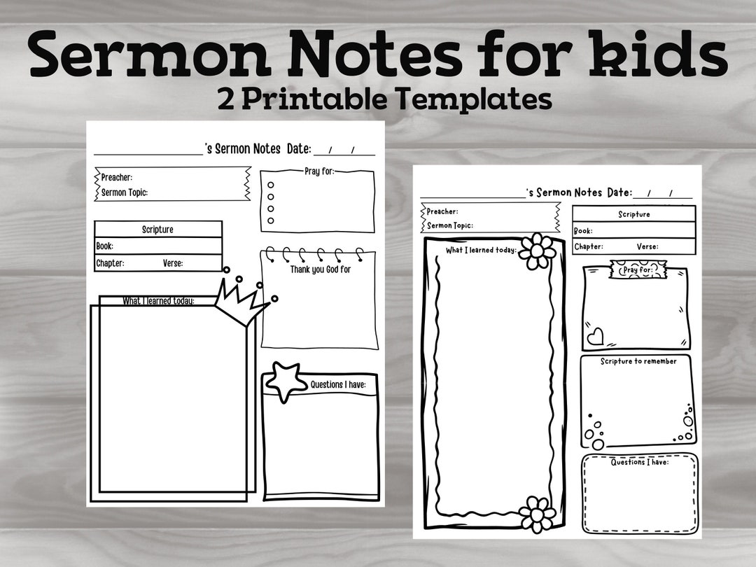 Sunday School Notes for Kids, Digital Sermon Notes Template, Church ...