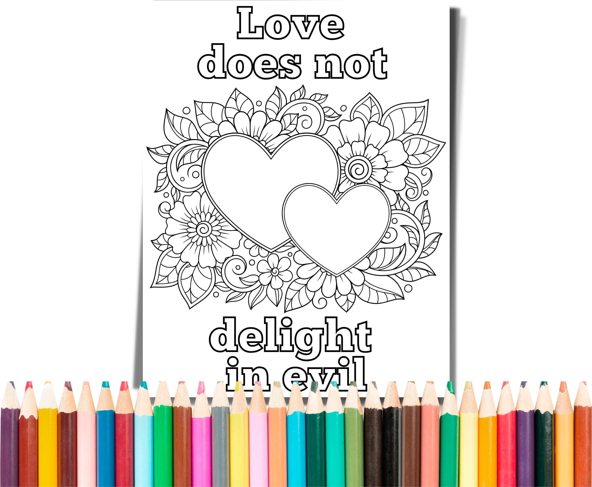 Love Bible Verses Printable Coloring Pages, 1 Corinthians 13:4-7 Heart ...