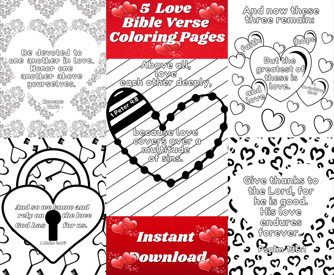 Love Bible Verse Coloring Pages Christian Coloring Pages - Etsy