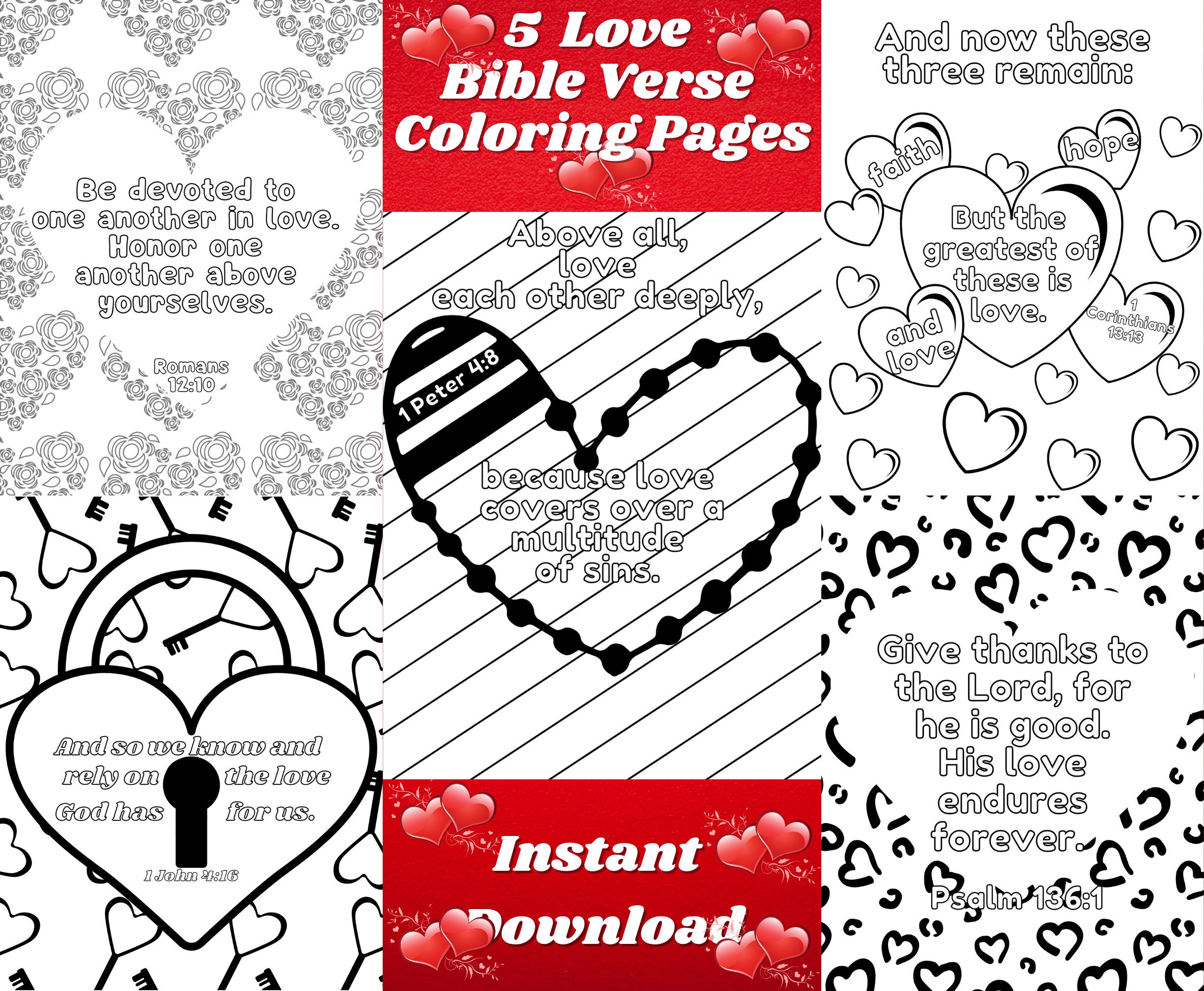 Love Bible Verse Coloring Pages Christian Coloring Pages - Etsy