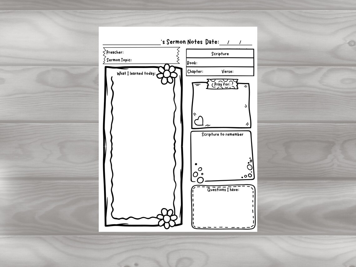 Sermon Notes, Digital Sermon Notes Template, Church Notes, Worship ...