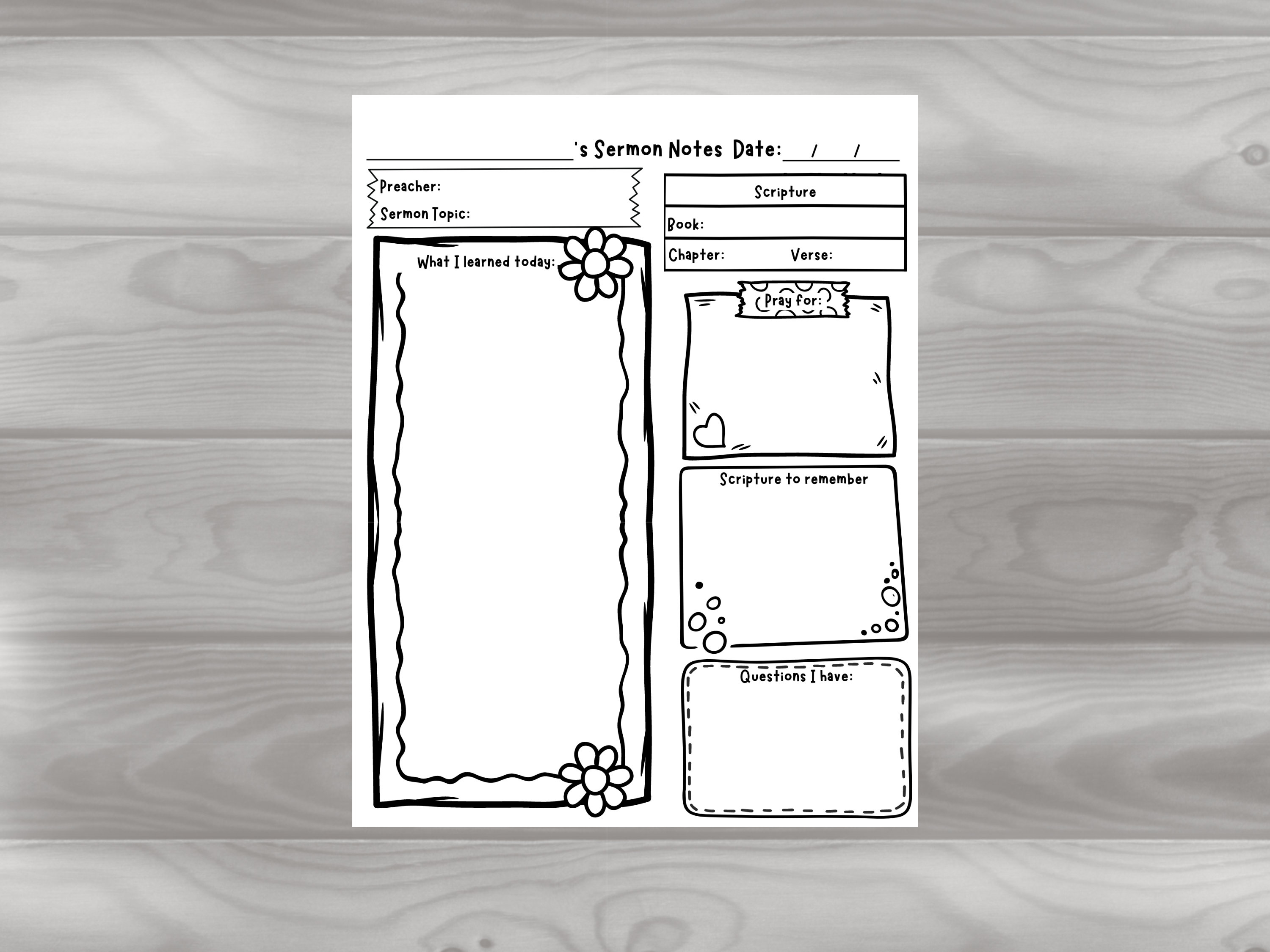 Sunday School Notes for Kids, Digital Sermon Notes Template, Church ...