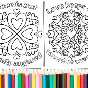 Love Bible Verses Printable Coloring Pages, 1 Corinthians 13:4-7 Heart ...