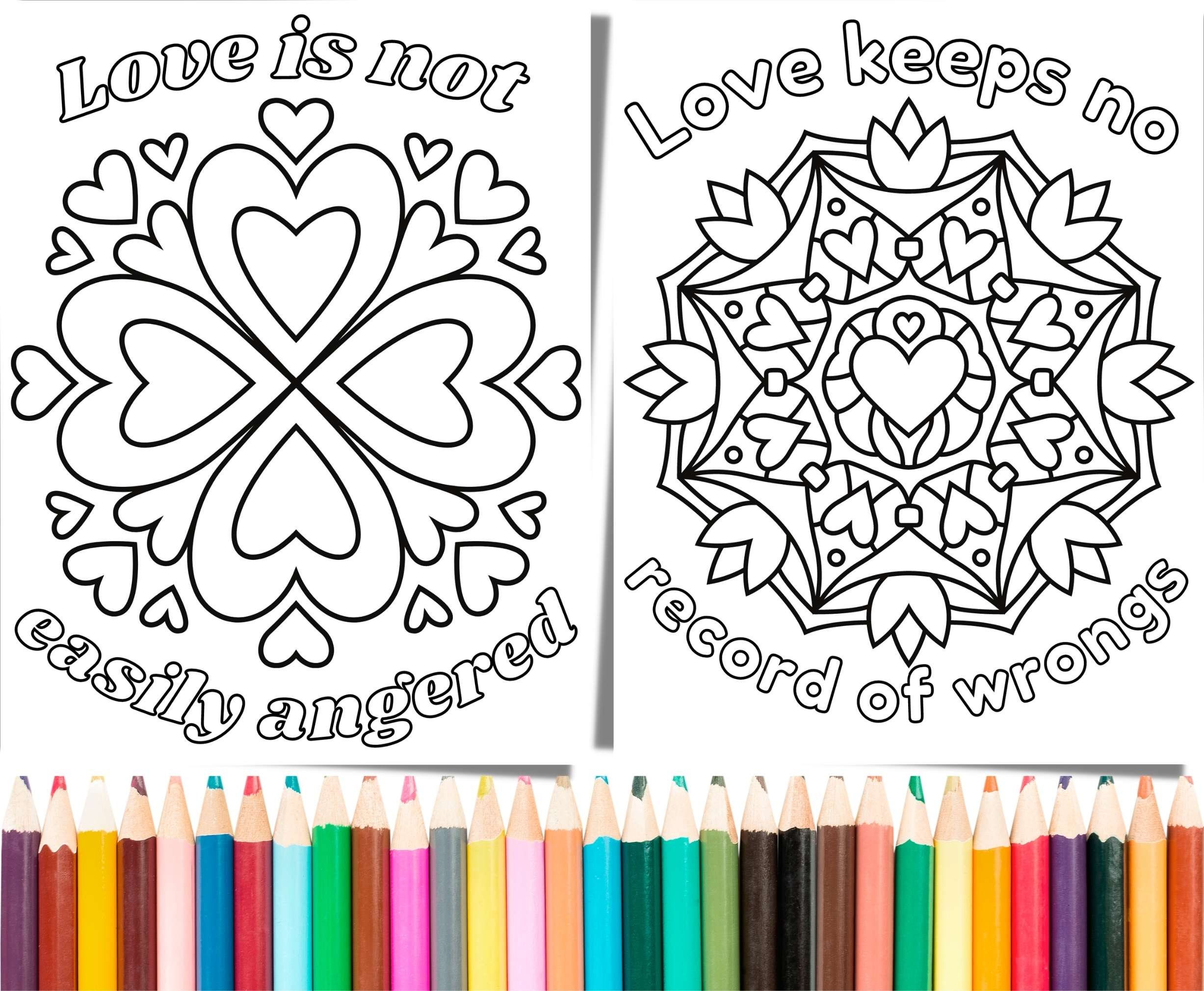 Love Bible Verses Printable Coloring Pages, 1 Corinthians 13:4-7 Heart ...