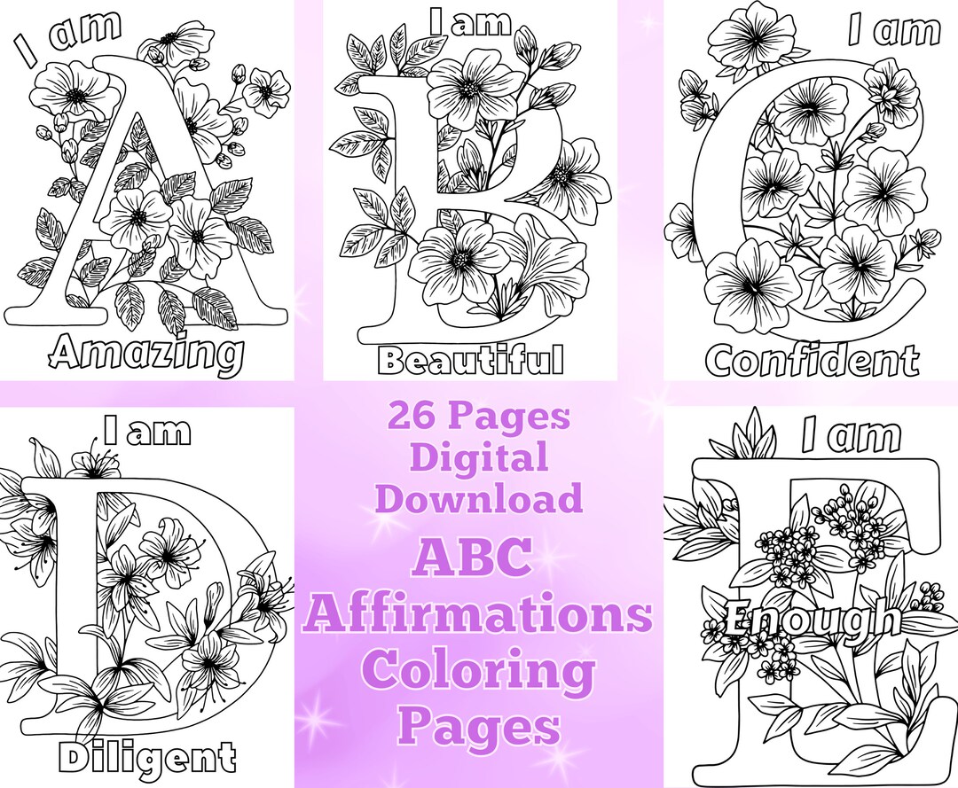 I Am Affirmation Coloring Pages, ABC Affirmations for Women and Girls ...