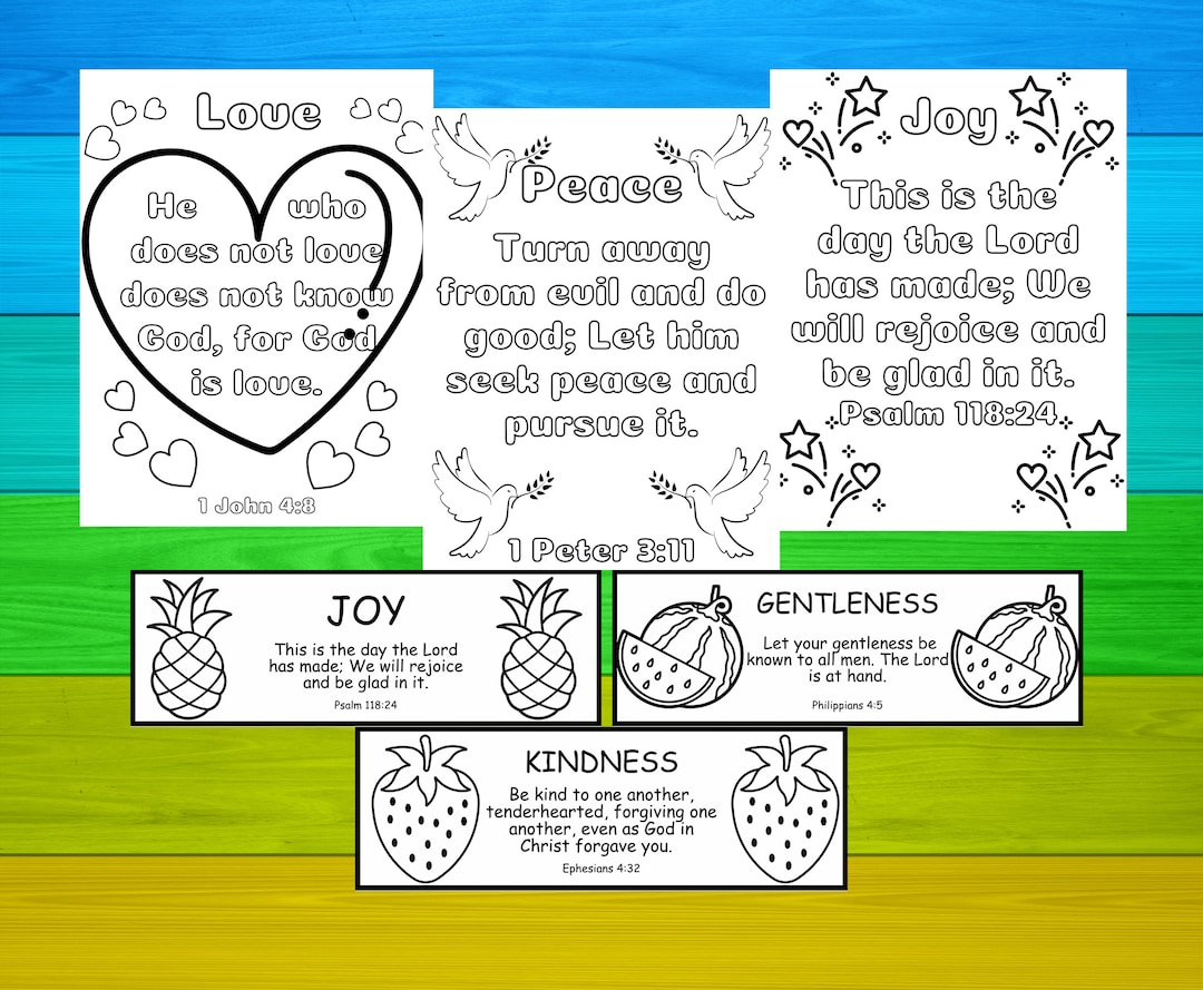 Fruit of the Spirit, Kids Coloring Pages, Bible Verse Bookmark, Sunday ...