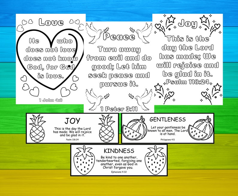Fruit of the Spirit, Kids Coloring Pages, Bible Verse Bookmark, Sunday ...