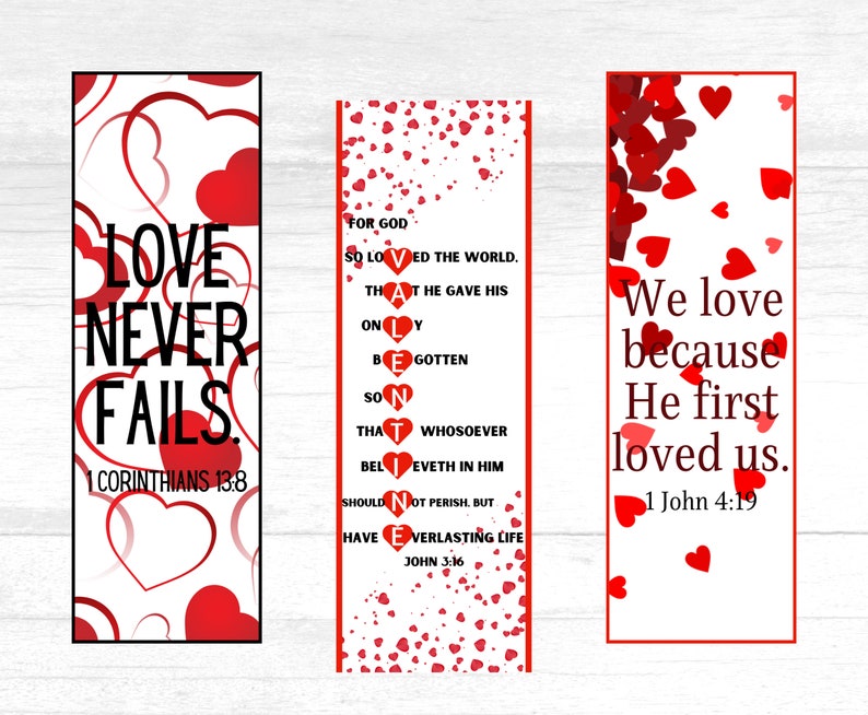 Love Bible Verse Digital Download Bookmarks, Valentine Bookmarks ...
