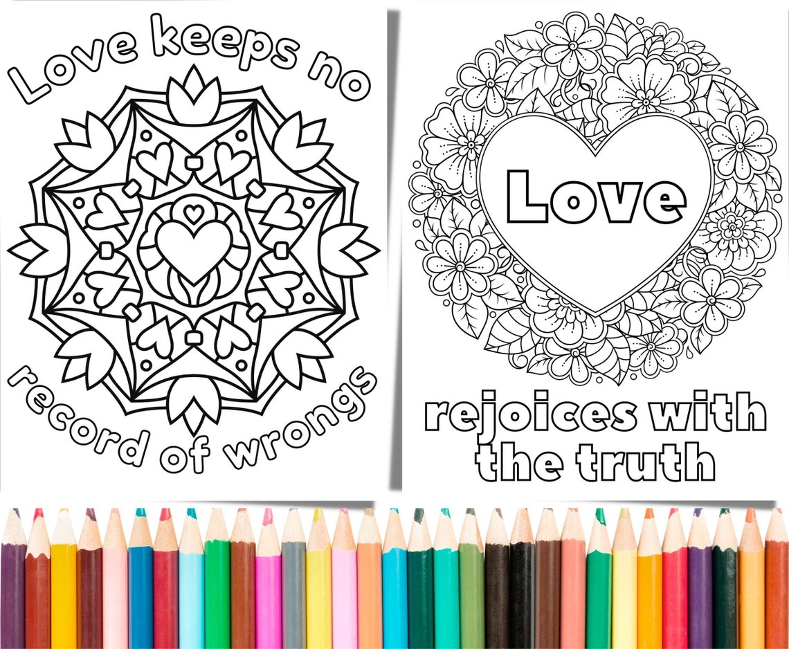 Love Bible Verses Printable Coloring Pages, 1 Corinthians 13:4-7 Heart ...