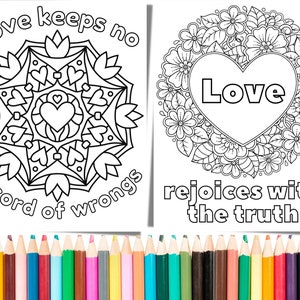 Love Bible Verses Printable Coloring Pages, 1 Corinthians 13:4-7 Heart ...