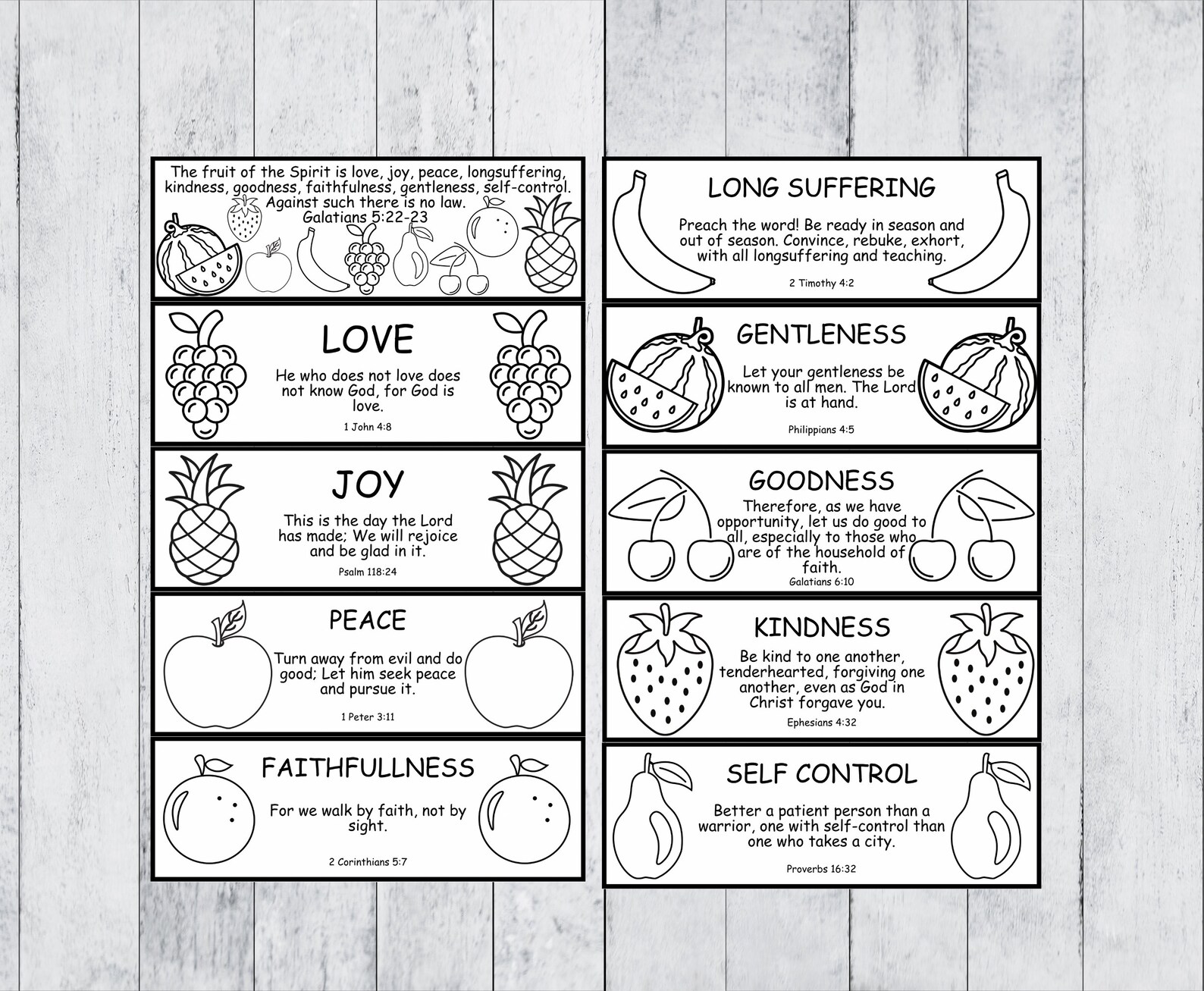 Fruit of the Spirit, Kids Coloring Pages, Bible Verse Bookmark, Sunday ...