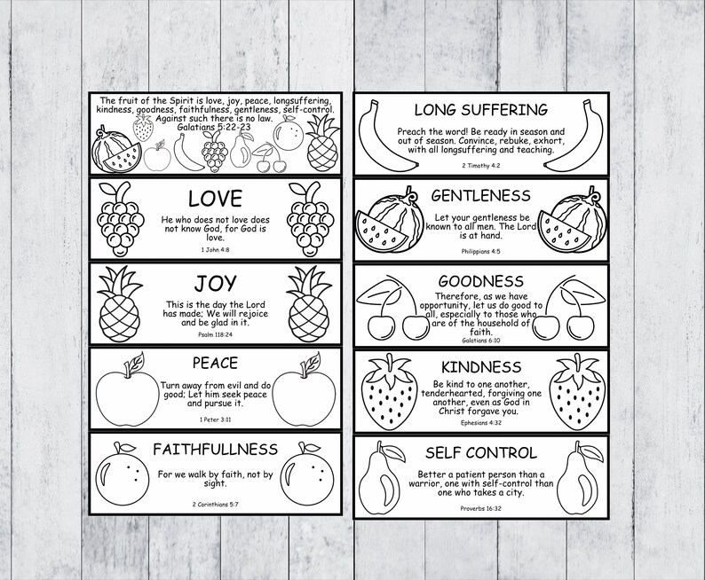 Fruit of the Spirit, Kids Coloring Pages, Bible Verse Bookmark, Sunday ...