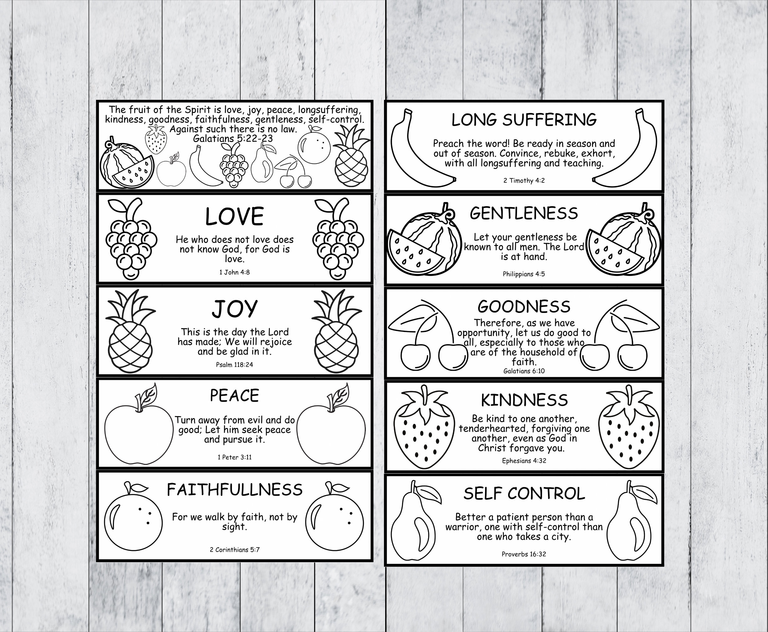 Fruit of the Spirit, Kids Coloring Pages, Bible Verse Bookmark, Sunday ...
