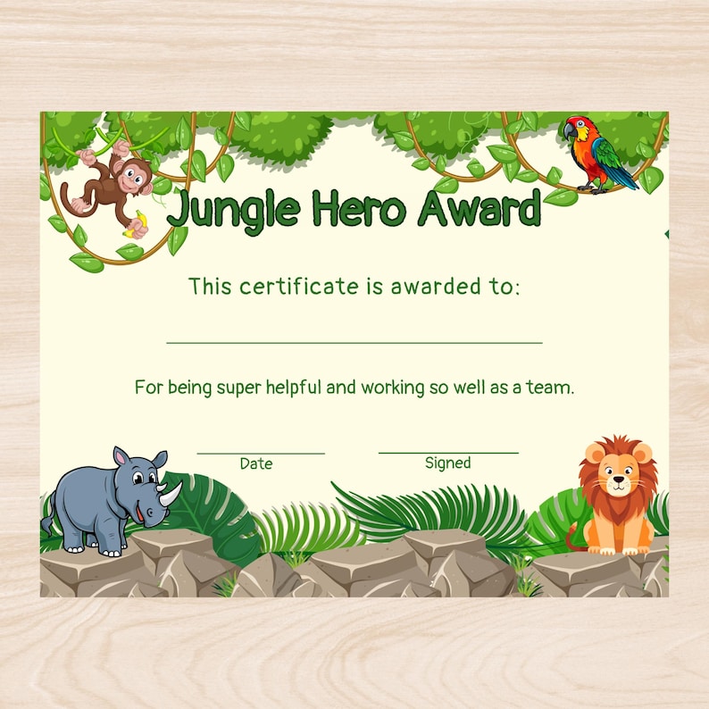 Jungle VBS Certificate, VBS Certificate of Completion, Animal VBS ...