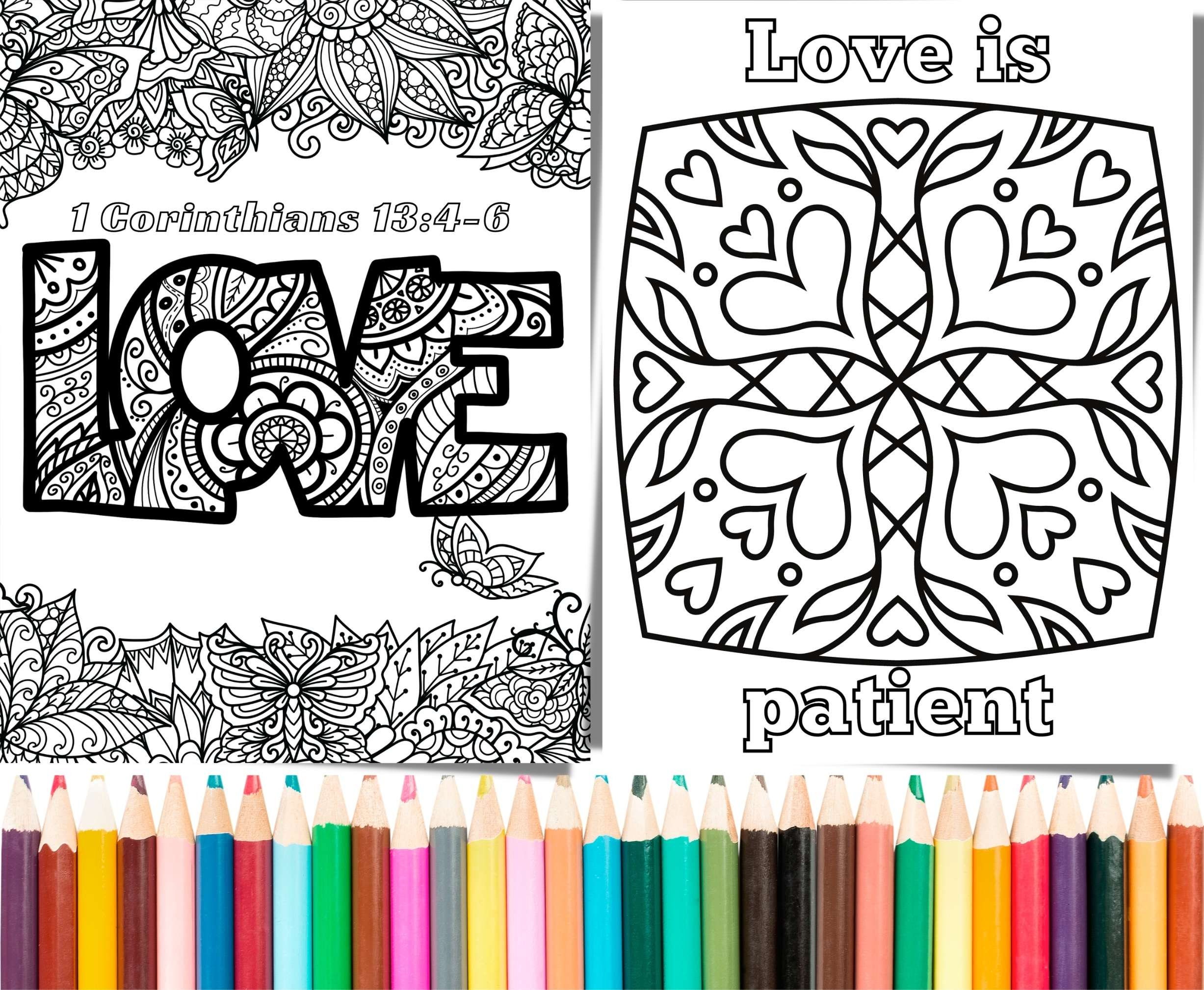 Love Bible Verses Printable Coloring Pages, 1 Corinthians 13:4-7 Heart ...
