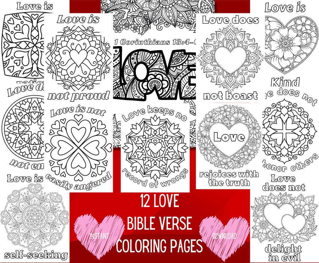 Love Bible Verses Printable Coloring Pages, 1 Corinthians 13:4-7 Heart ...
