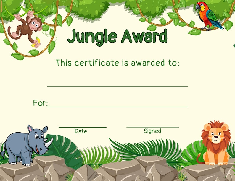 Jungle VBS Certificate, VBS Certificate of Completion, Animal VBS ...