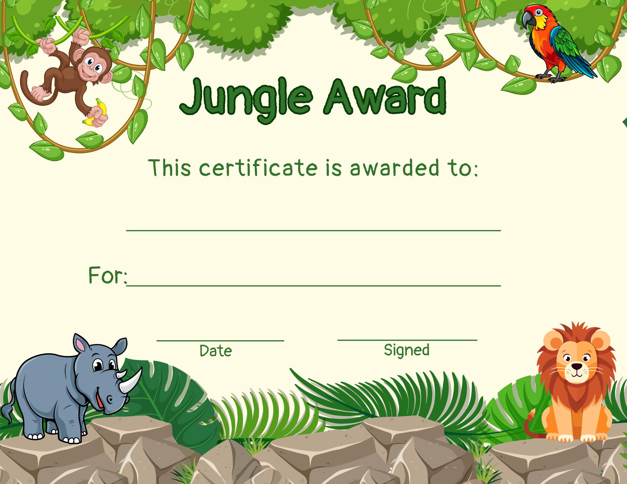 Jungle VBS Certificate, VBS Certificate of Completion, Animal VBS ...