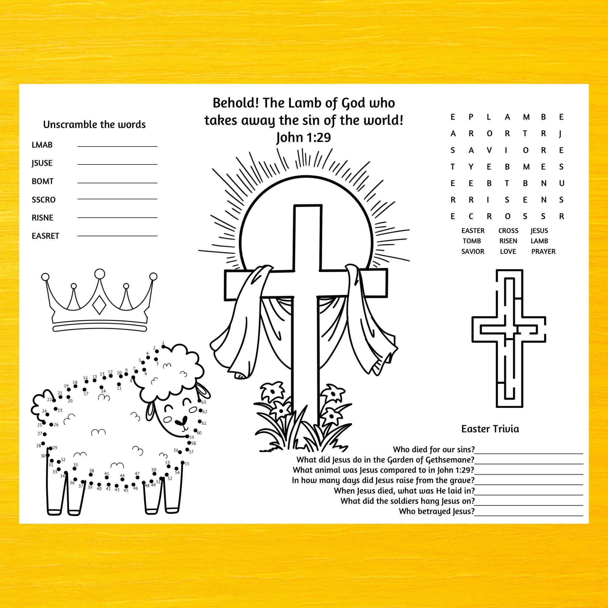 Christian Easter Activity Pages, Sunday School Placemats (PDF) - Etsy