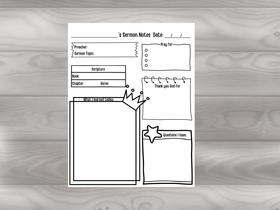 Sermon Notes, Digital Sermon Notes Template, Church Notes, Worship ...